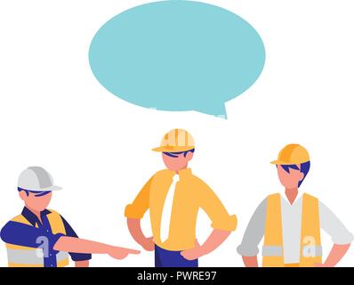 construction builders having conversation over white background, vector ...