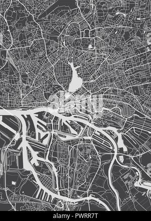 Detailed map poster of Hamburg city administrative area. Cityscape ...