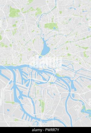Detailed map poster of Hamburg city administrative area. Cityscape ...