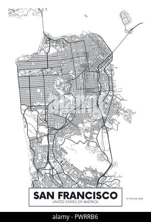San Francisco city plan, detailed vector map detailed plan of the city ...