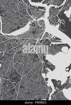 Boston Massachusetts city map USA labelled black illustration Stock ...