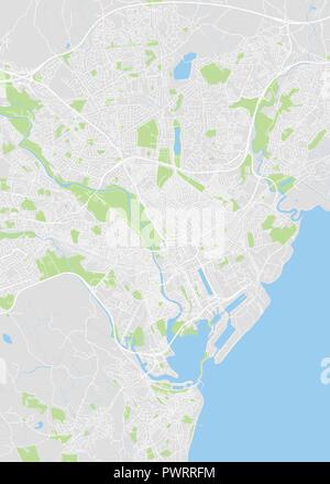 Cardiff map. Detailed map of Cardiff city administrative area. Cityscape panorama. Royalty free ...