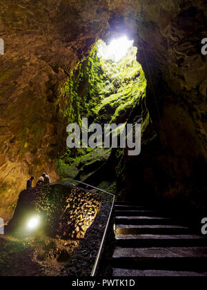 Gruta do Carvao lava tube cave. Sao Miguel island, Azores islands ...