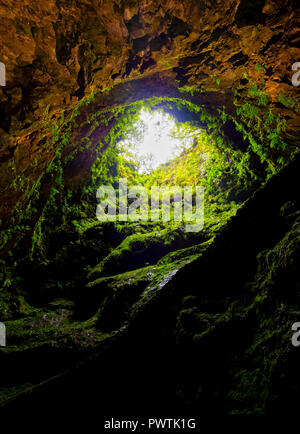 Gruta do Carvao lava tube cave. Sao Miguel island, Azores islands ...