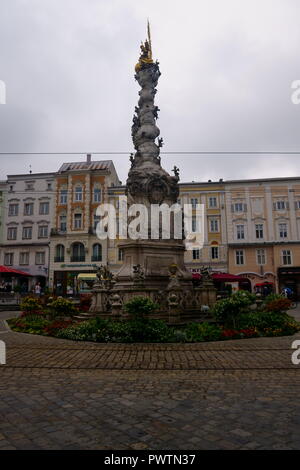 Linz, Austria: Street view with colorful historical buildings in the ...