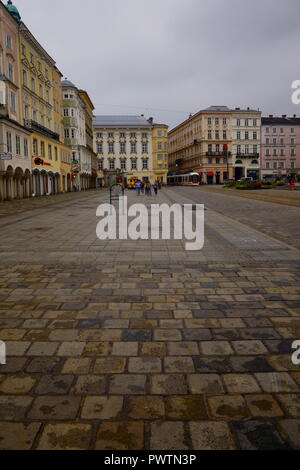 Linz, Austria: Street view with colorful historical buildings in the ...
