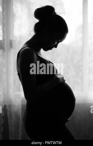 Mother loving her baby in silhouette by the window Stock Photo - Alamy