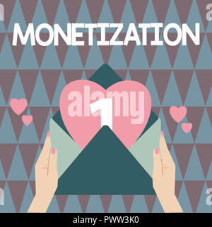 Handwriting text writing Monetize. Concept meaning convert into or ...