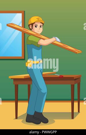 Vector cartoon illustration of a handyman carrying a toolkit Stock ...