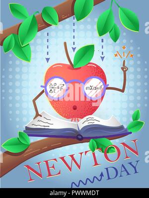 educational banner for the holiday Newton Day. black and white ...