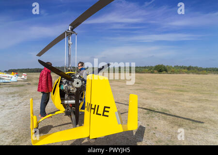 Gifhorn, Germany, September 16, 2018: Motor glider with large wingspan ...