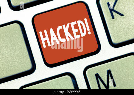 Conceptual hand writing showing Hacked. Business photo showcasing Gain ...