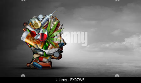 Concept of drug addiction and substance dependence as a junkie symbol ...