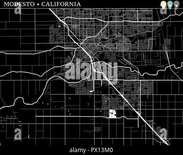 Modesto California City Map USA labelled black illustration Stock ...