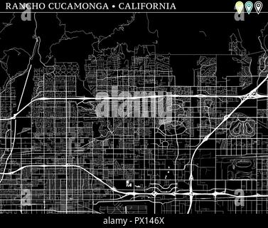 Empty vector map of Rancho Cucamonga, California, USA, printable road ...