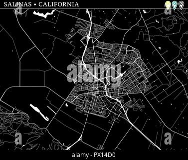 Empty vector map of Salinas, California, USA, printable road map ...