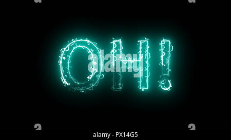 Burning letters of OH! text, 3d rendering background, computer ...