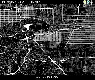 Empty vector map of Pomona, California, USA, printable road map created ...