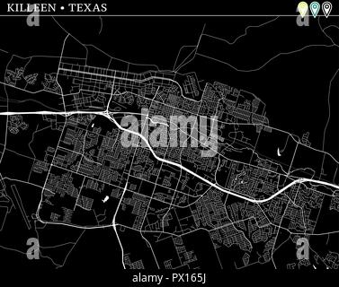 Empty vector map of Killeen, Texas, USA, printable road map created in ...