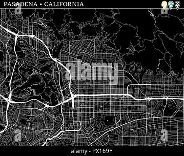 Empty vector map of Pasadena, California, USA, printable road map ...