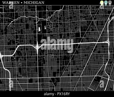 Empty vector map of Warren, Michigan, USA, printable road map created ...