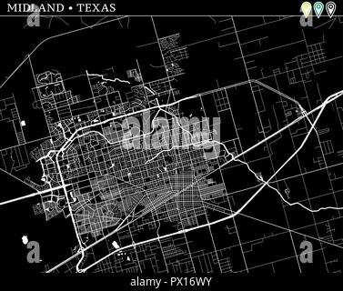 Empty vector map of Midland, Texas, USA, printable road map created in ...