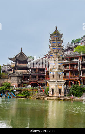 FENGHUANG, HUNAN, CHINA - 8JUL2018: Wanming Pagoda, beside the Tuojiang ...