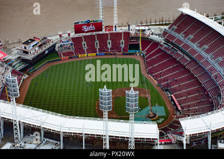 Aerial of Cincinnati Great American Ball Park and City Skyline Stock ...