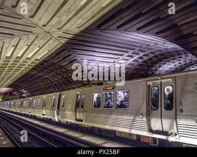 A subway train pulls into a station in New York, Monday, Feb. 21, 2022 ...