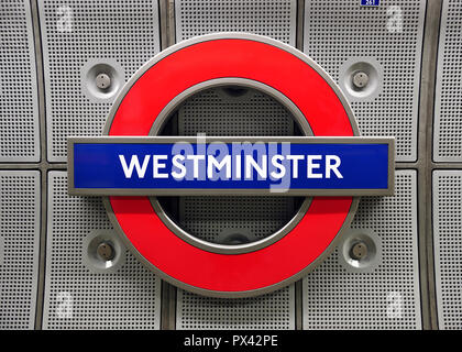 A tube sign at Westminster underground station in London, England Stock ...