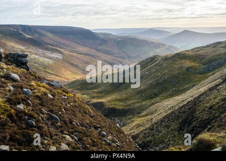View down Grindsbrook Clough to Edale from Kinder Scout in The Peak ...