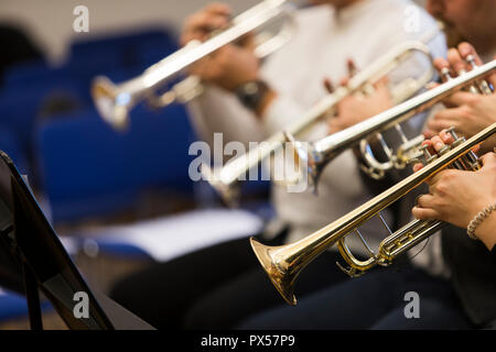 People playing the trumpet during rehearsal Stock Photo - Alamy
