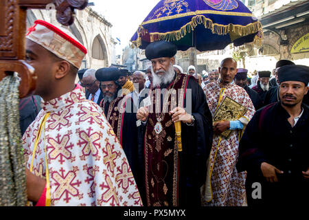 Good Friday coptic Ethiopian christian procession on the Via Dolorosa ...