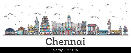 Outline Chennai India City Skyline with Historic Buildings and ...