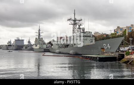 The Australian guided missile frigate HMAS ADELAIDE (FFG-01) and the ...