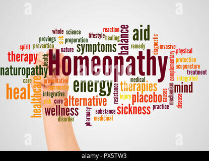 Homeopathy word cloud and hand with marker concept on white background ...