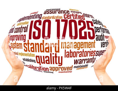 ISO 17025 word cloud and hand with marker concept on white background ...