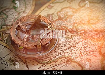 Ancient map of Europe and antique compass. Map is from 1786 and is out ...