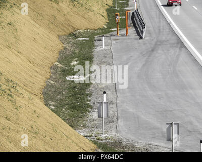 hard shoulder on the motorway, slope fixing with jute net Stock Photo ...