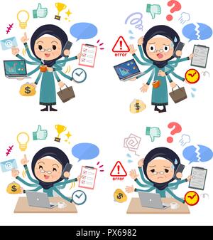 A set of women wearing hijab who perform multitasking in offices and ...