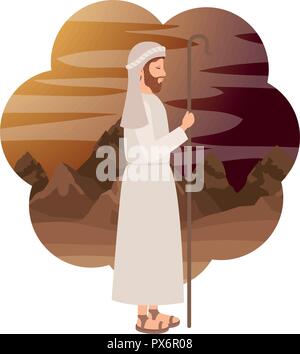 nativity, manger joseph with stick cane cartoon vector illustration ...