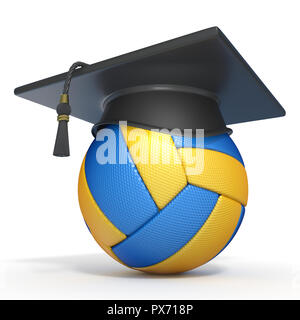 Volleyball ball with graduation cap and diploma. 3D rendering isolated ...