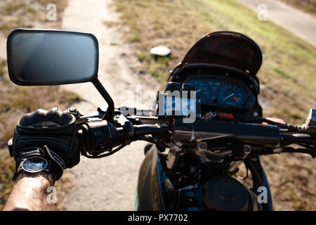 detail of a steering wheel of a motorcycle Stock Photo - Alamy