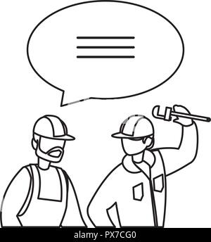 construction builders having conversation over white background, vector ...