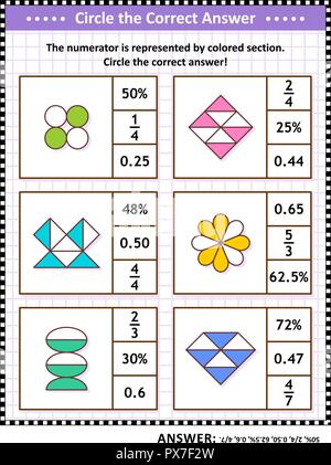 Math skills training visual puzzle or worksheet. Circle the correct ...