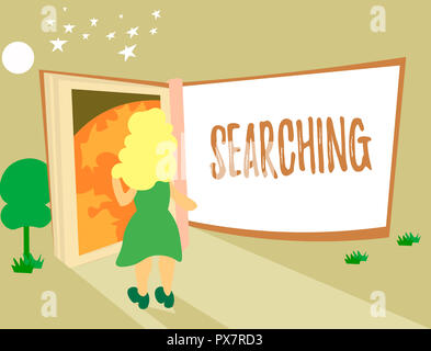 Writing note showing Searching. Business concept for look into or over ...
