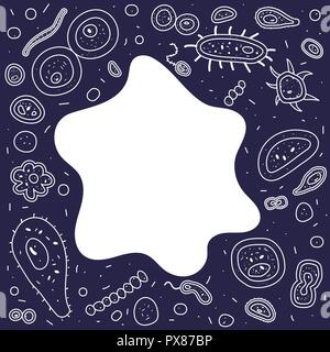 Bacteria cells border with space for text. Microorganism collection ...