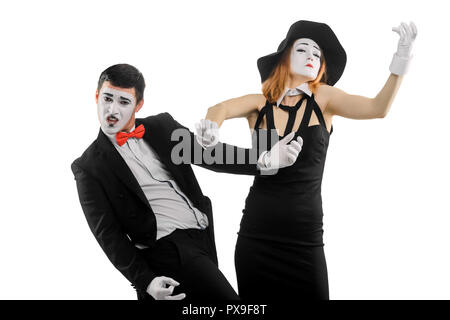 Two mimes on white background Stock Photo - Alamy