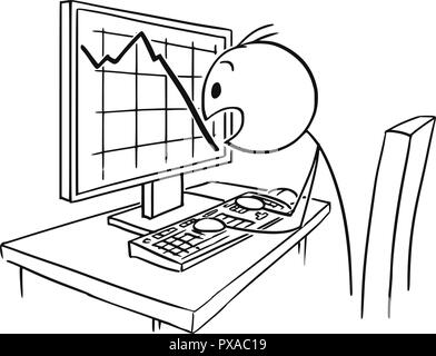 Cartoon of Businessman On Falling Financial Chart Ending by Slide or ...