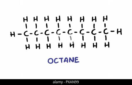 Chemical formula and molecule model of Octane C8H18. Vector ...